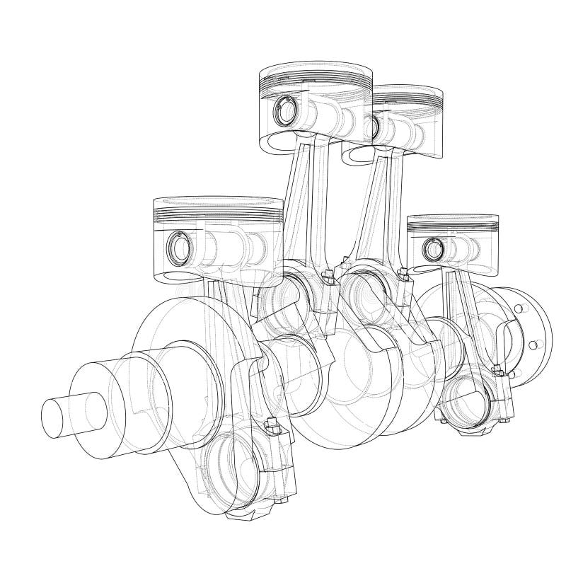 Engine Pistons Outline. Vector Rendering of 3d Stock Vector ...