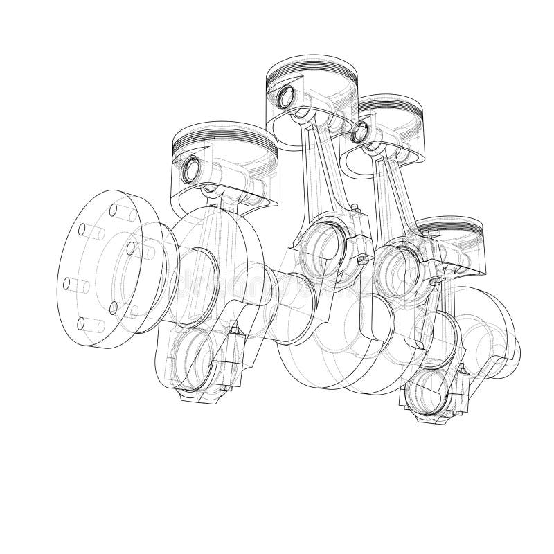 Engine Pistons Outline. Vector Rendering of 3d Stock Vector ...