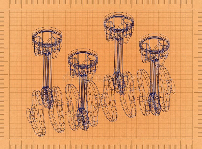 Engine Pistons Architect Blueprint Stock Image - Image of mechanic ...