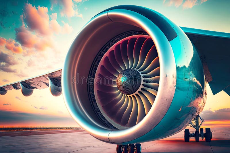 Engine of Powerful Modern Passenger Aircraft Parked on Runway Stock ...