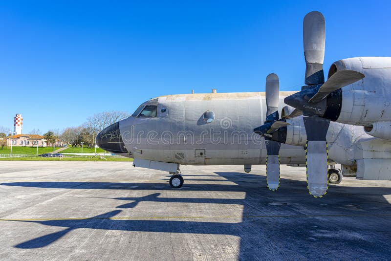 4-engine Propeller Plane on the Runway of the N1 Air Base in Pero ...