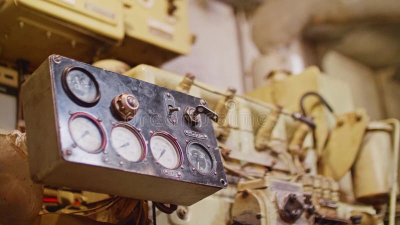 Diesel Generator and Black Dashboard in Engine Room of Old Tug. Stock ...