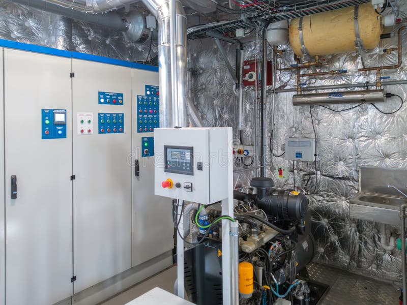 Engine Room on a River Boat Stock Photo - Image of system, modern ...