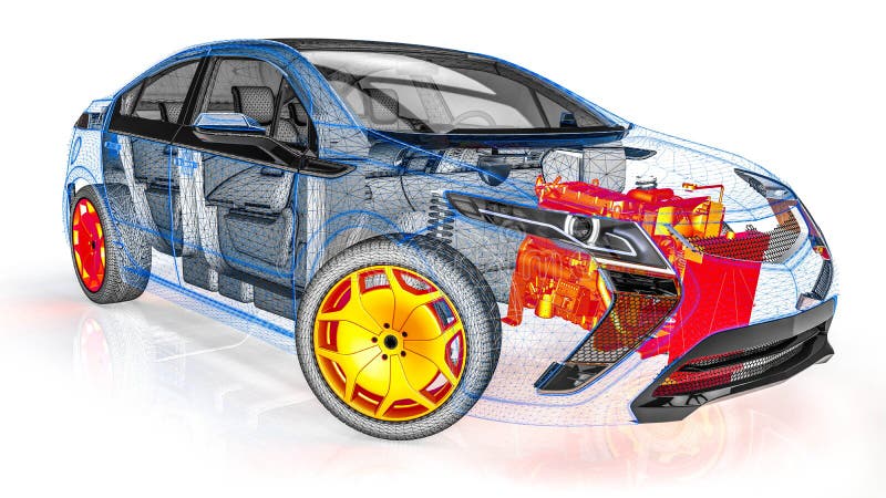 Engine Scan in an Wire Frame Car Stock Illustration - Illustration of ...