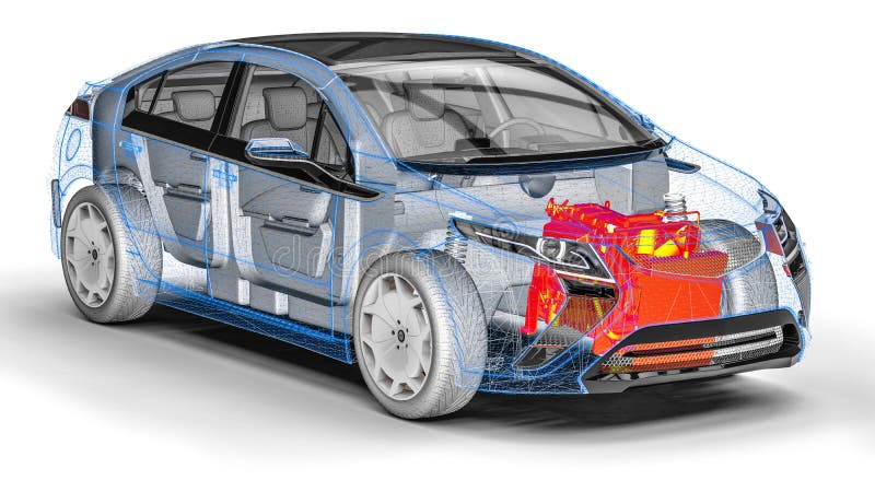 Engine Scan in an Wire Frame Car Stock Illustration - Illustration of ...