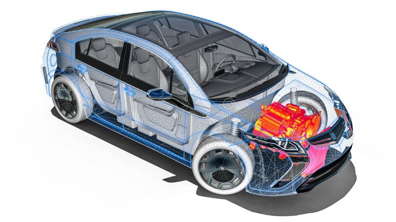 Engine Scan in an Wire Frame Car Stock Illustration - Illustration of ...