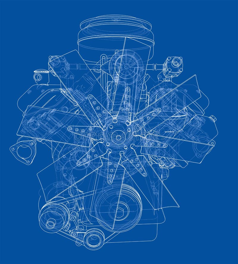 Engine Sketch. Vector Rendering of 3d Stock Vector - Illustration of ...