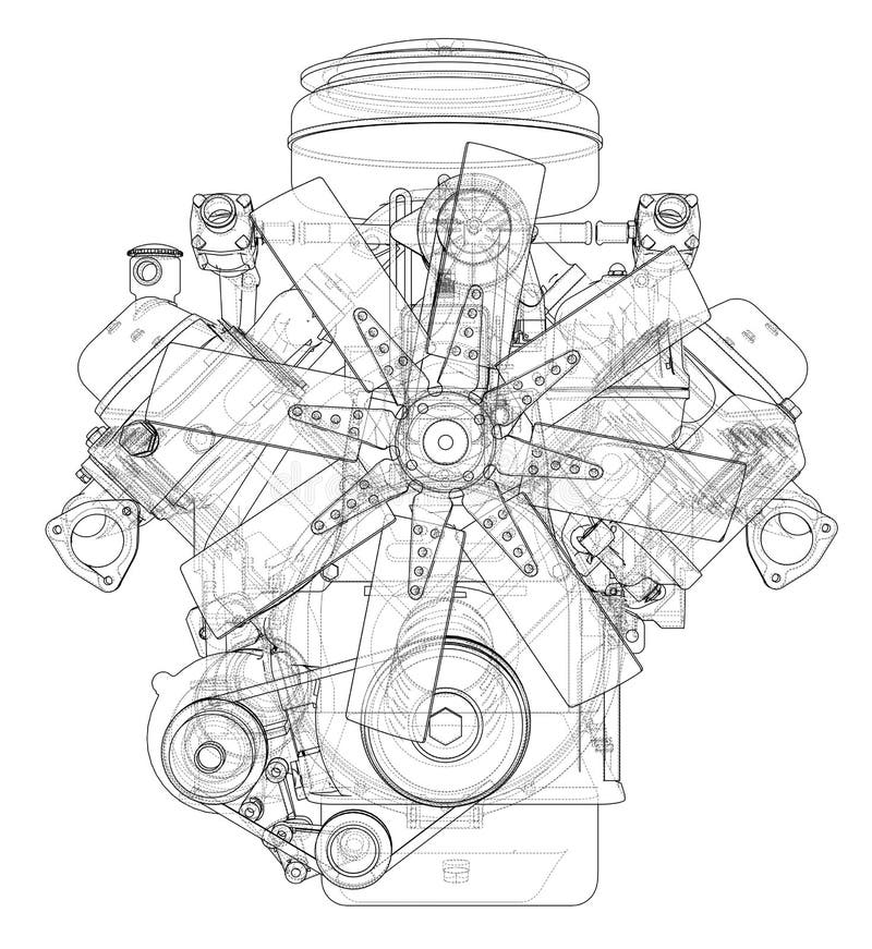 Engine Sketch. 3d Illustration Stock Illustration - Illustration of ...