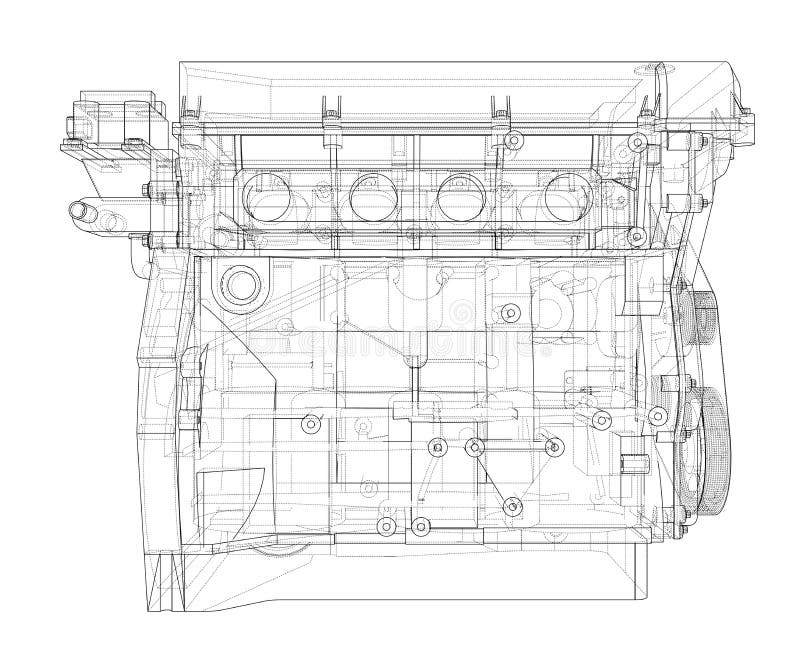 Engine Sketch. Vector Rendering of 3d Stock Vector - Illustration of ...