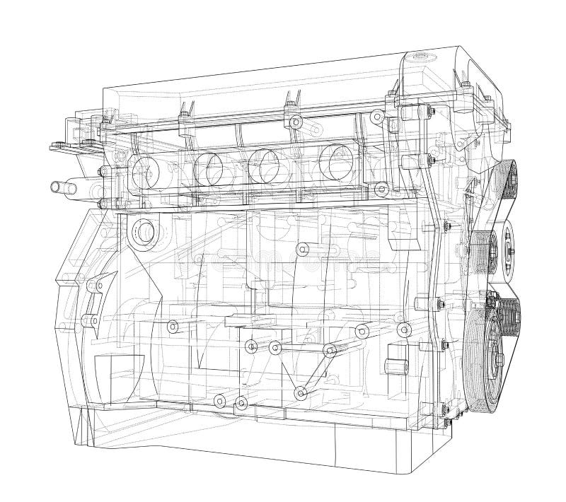 Engine Sketch. Vector Rendering of 3d Stock Vector - Illustration of ...