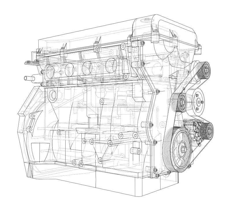 Engine Sketch. Vector Rendering of 3d Stock Vector - Illustration of ...