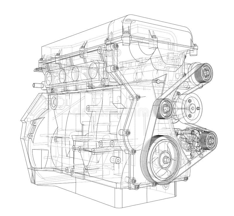 Engine Sketch. Vector Rendering of 3d Stock Vector - Illustration of ...