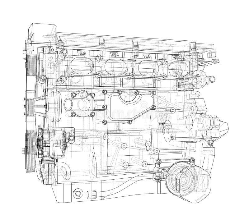 Engine Sketch. Vector Rendering of 3d Stock Vector - Illustration of ...