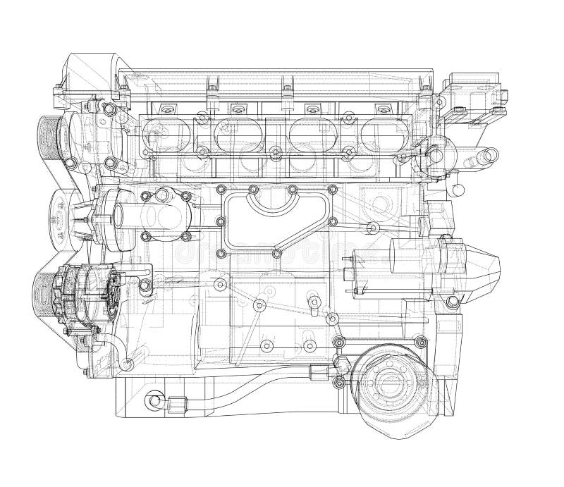 Engine Sketch. Vector Rendering of 3d Stock Vector - Illustration of ...
