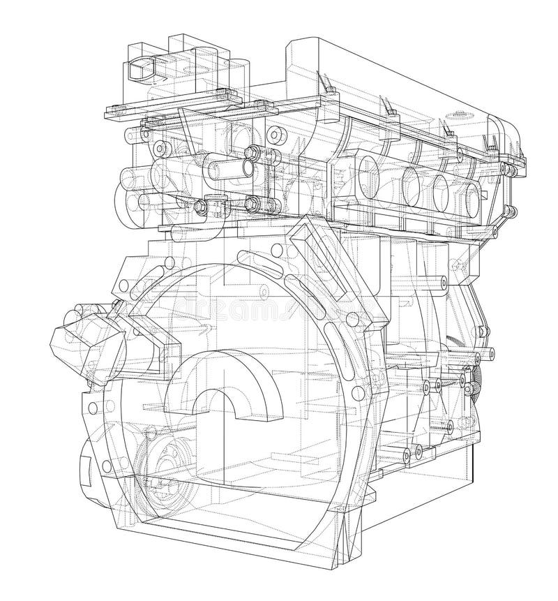 Engine Sketch. Vector Rendering of 3d Stock Vector - Illustration of ...