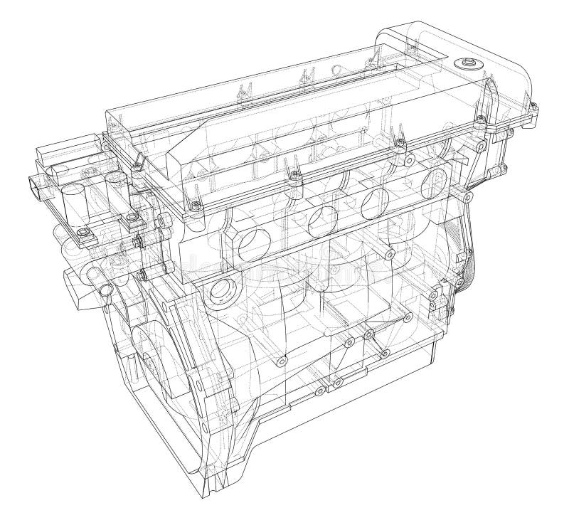 Engine Sketch. Vector Rendering of 3d Stock Vector - Illustration of ...