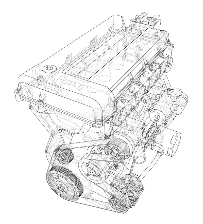 Engine Sketch. Vector Rendering of 3d Stock Vector - Illustration of ...