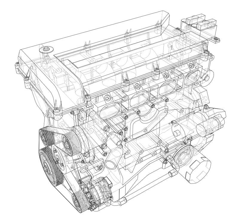 Engine Sketch. Vector Rendering of 3d Stock Vector - Illustration of ...