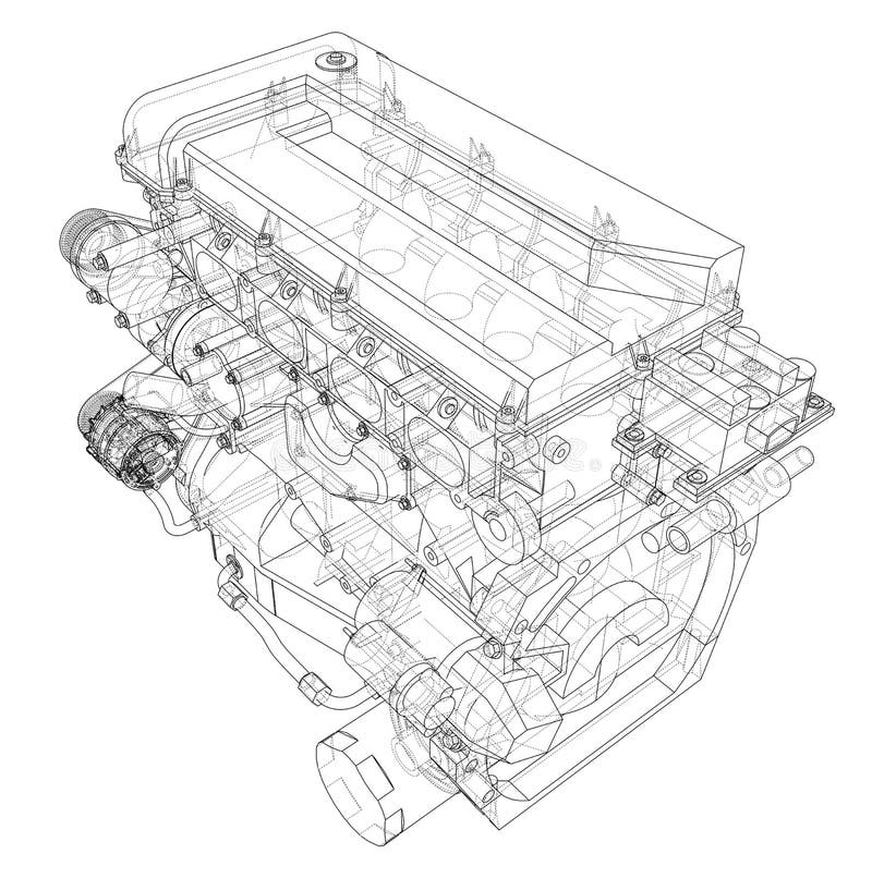 Engine Sketch. Vector Rendering of 3d Stock Vector - Illustration of ...
