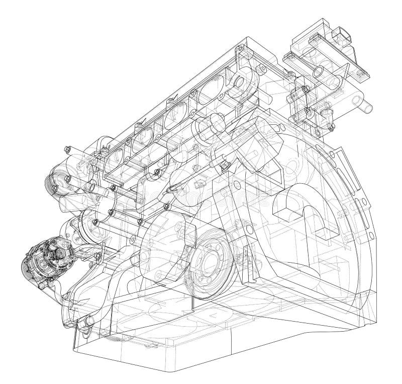 Engine Sketch. Vector Rendering of 3d Stock Vector - Illustration of ...