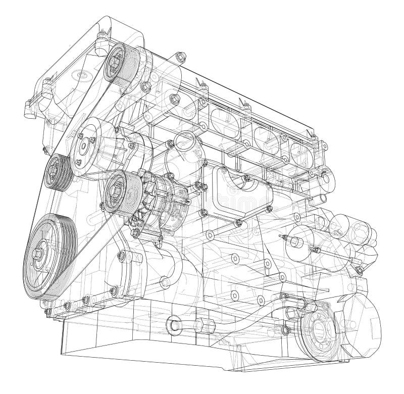 Engine Sketch. Vector Rendering of 3d Stock Vector - Illustration of ...