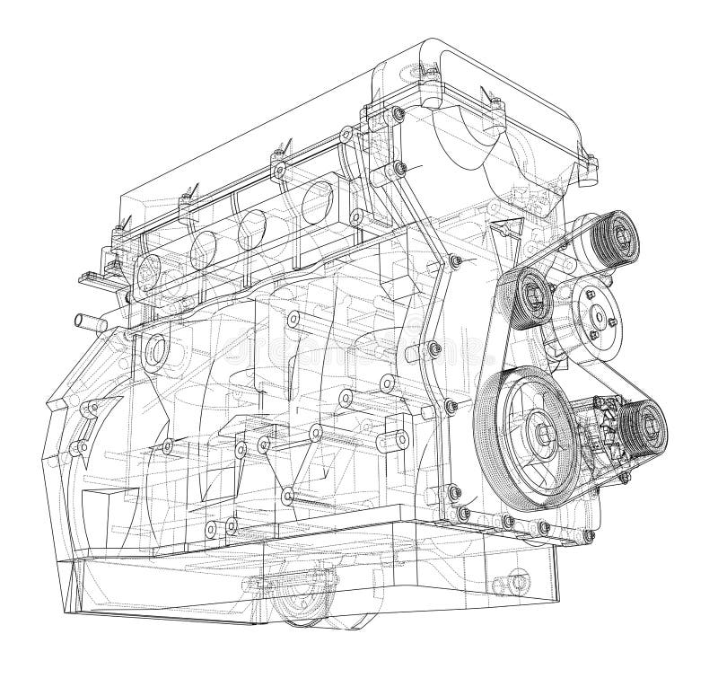 Engine Sketch. Vector Rendering of 3d Stock Vector - Illustration of ...
