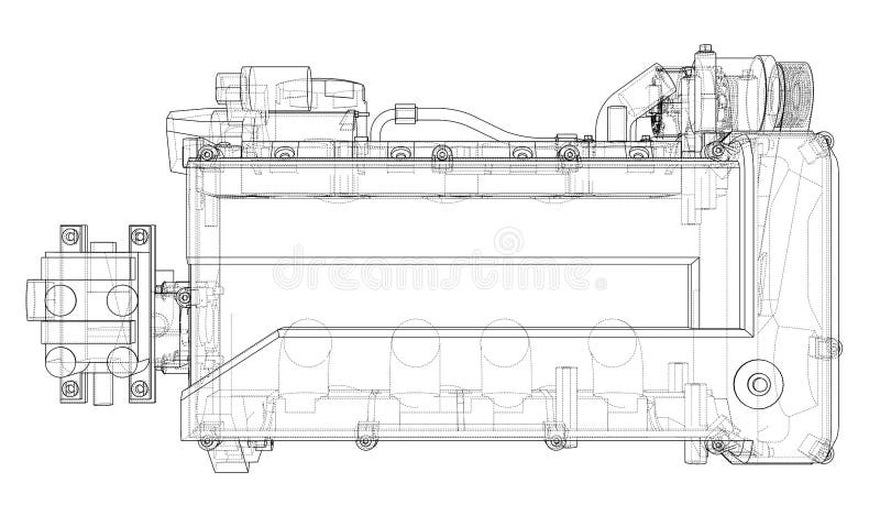 Engine Sketch. Vector Rendering of 3d Stock Vector - Illustration of ...
