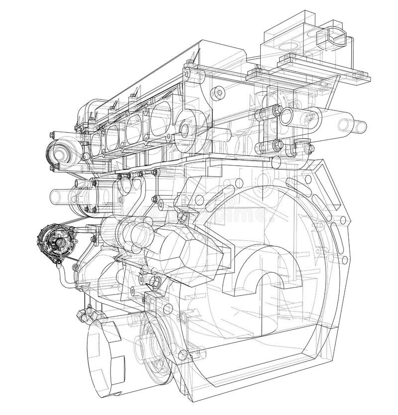 Engine Sketch. Vector Rendering of 3d Stock Vector - Illustration of ...