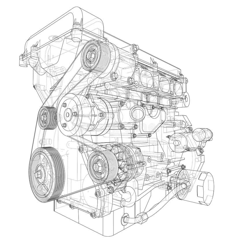 Engine Sketch. Vector Rendering of 3d Stock Vector - Illustration of ...