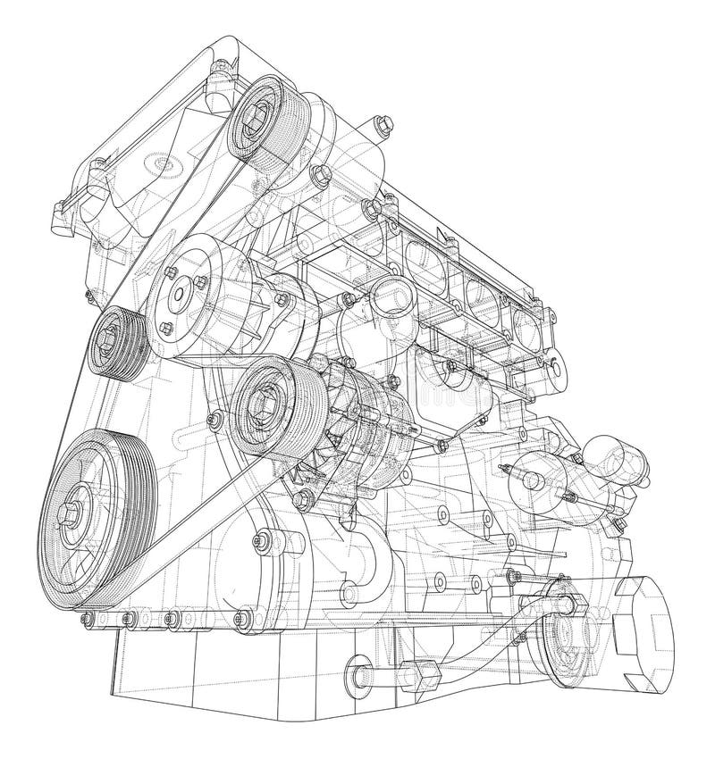 Engine Sketch. Vector Rendering of 3d Stock Vector - Illustration of ...