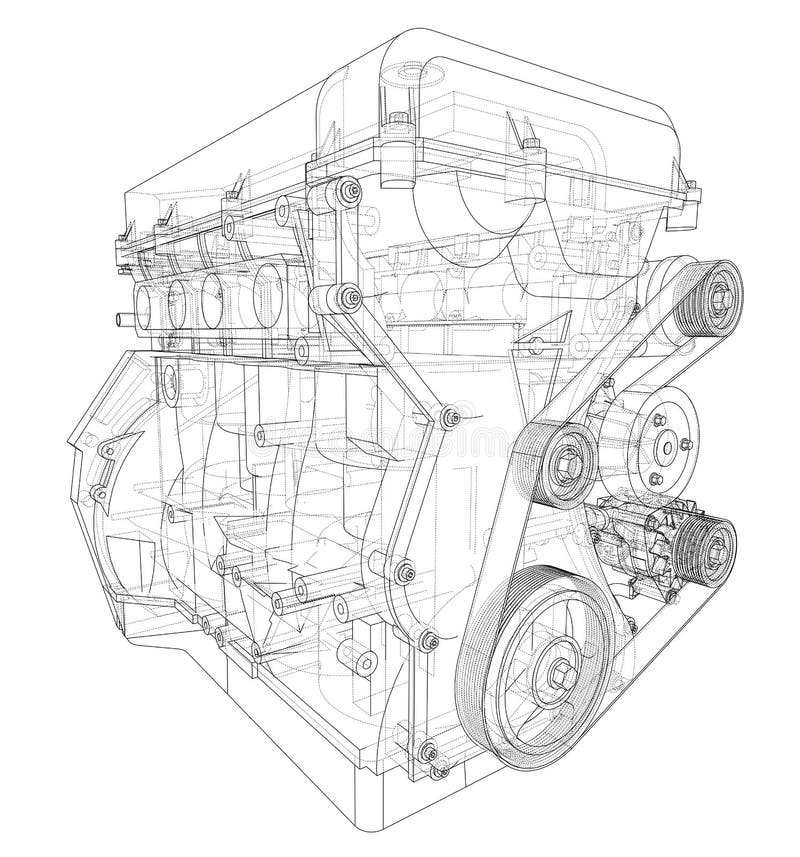 Engine Sketch. Vector Rendering of 3d Stock Vector - Illustration of ...