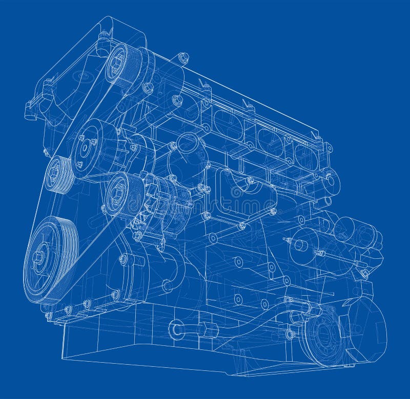 Engine Sketch. Vector Rendering of 3d Stock Vector - Illustration of ...