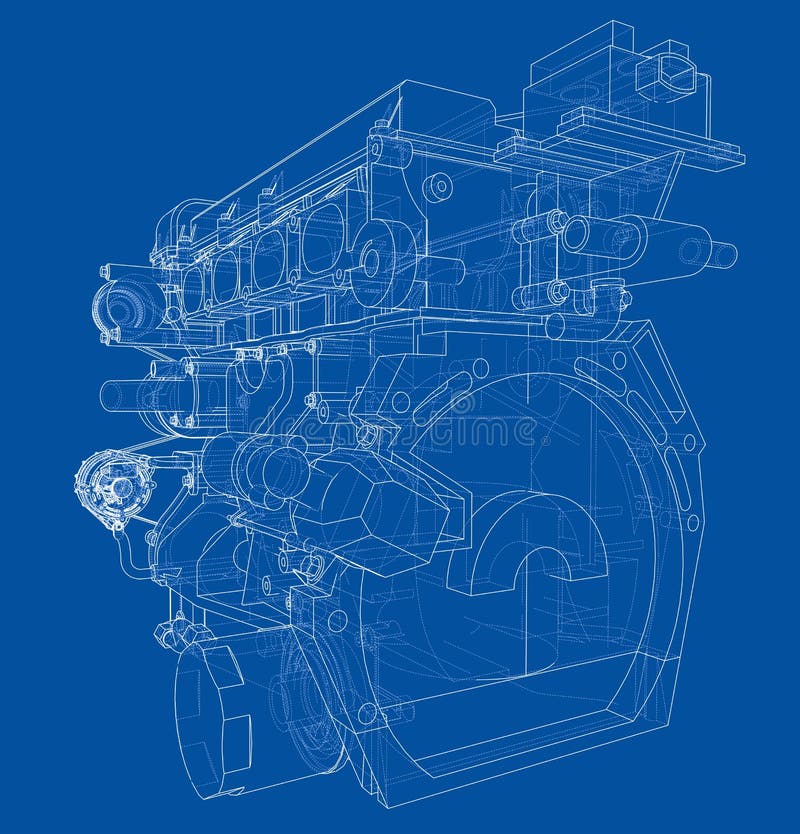 Engine Sketch. Vector Rendering of 3d Stock Vector - Illustration of ...