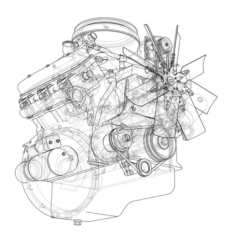 Engine sketch. Vector stock vector. Illustration of line - 101851160