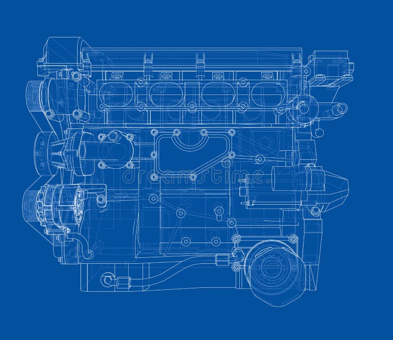 Engine Sketch. Vector Rendering of 3d Stock Vector - Illustration of ...