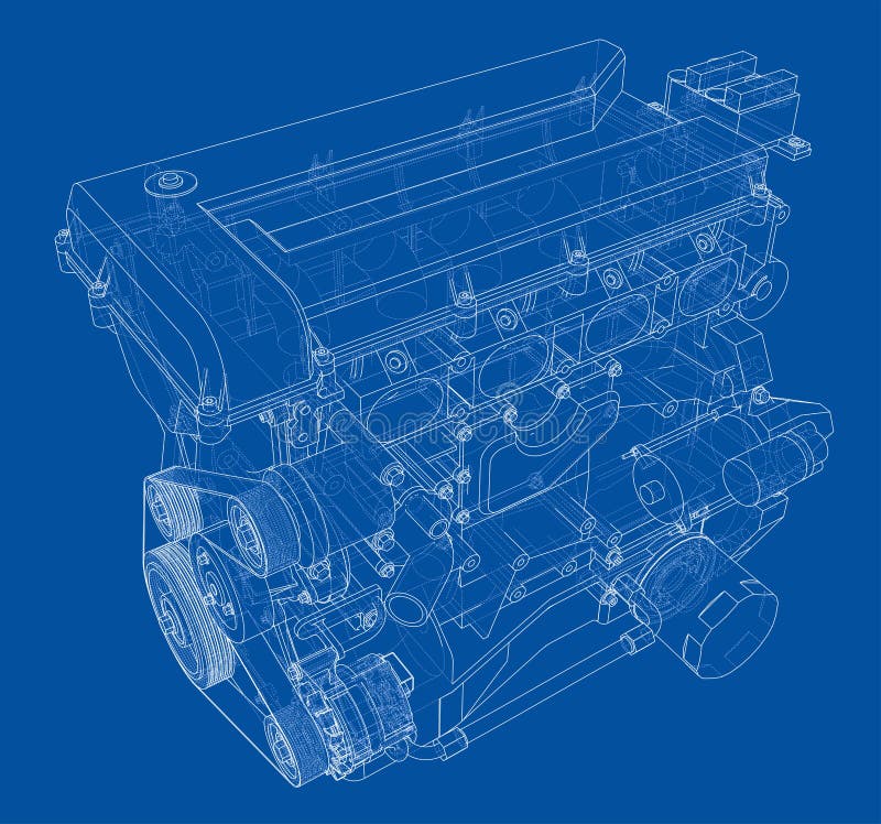 Engine Sketch. Vector Rendering of 3d Stock Vector - Illustration of ...