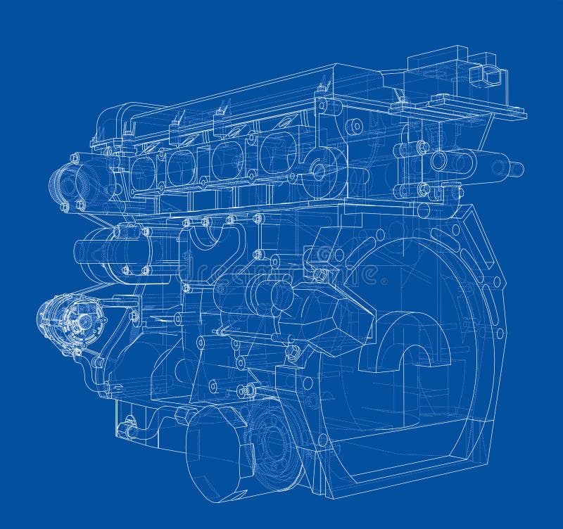 Engine Sketch. Vector Rendering of 3d Stock Vector - Illustration of ...