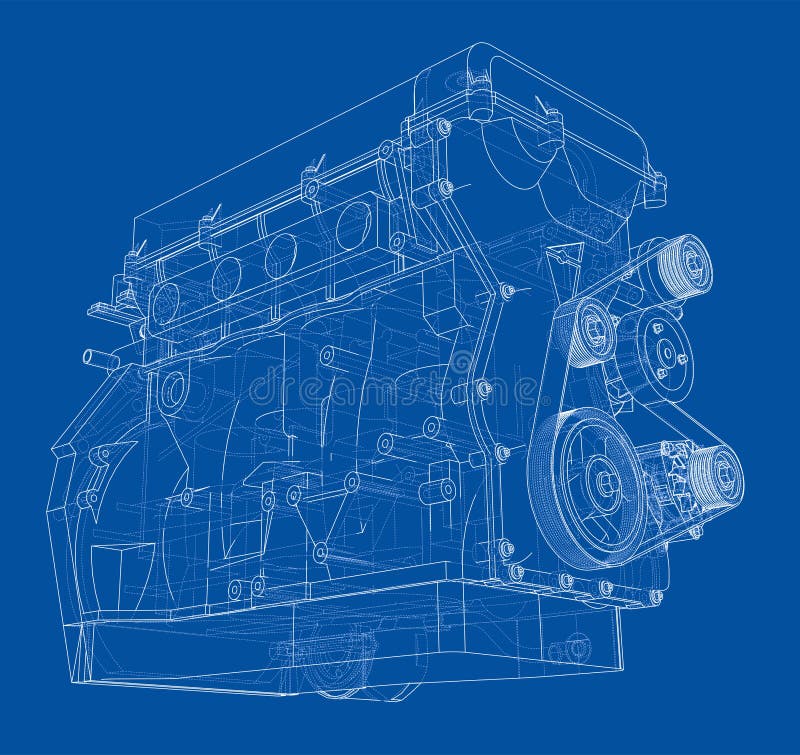 Engine Sketch. Vector Rendering of 3d Stock Vector - Illustration of ...