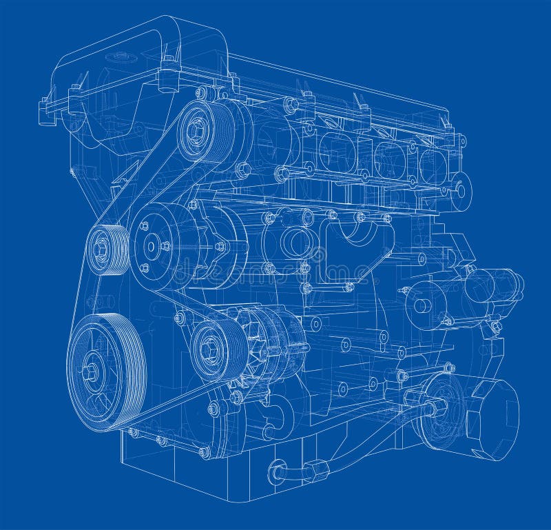 Engine Sketch. Vector Rendering of 3d Stock Vector - Illustration of ...