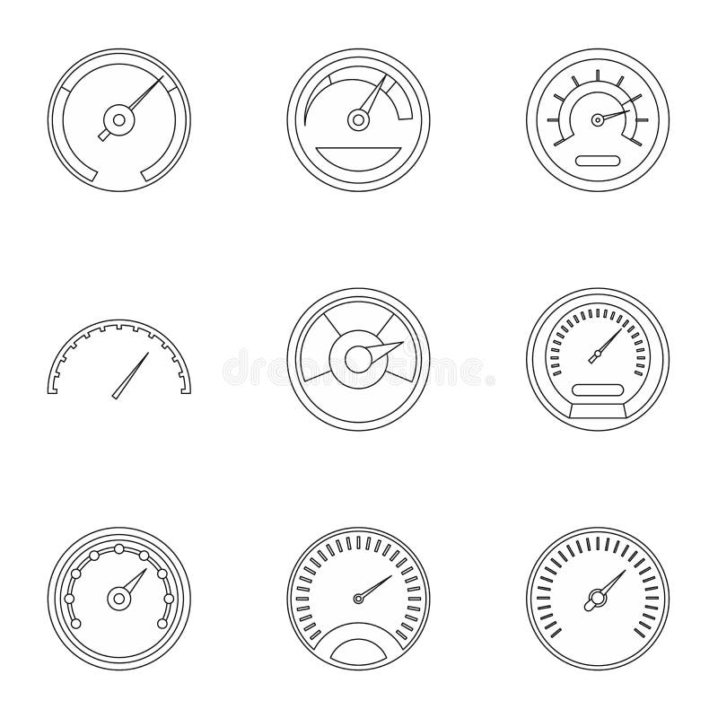 Engine Speedometer Icons Set, Cartoon Style Stock Vector - Illustration ...