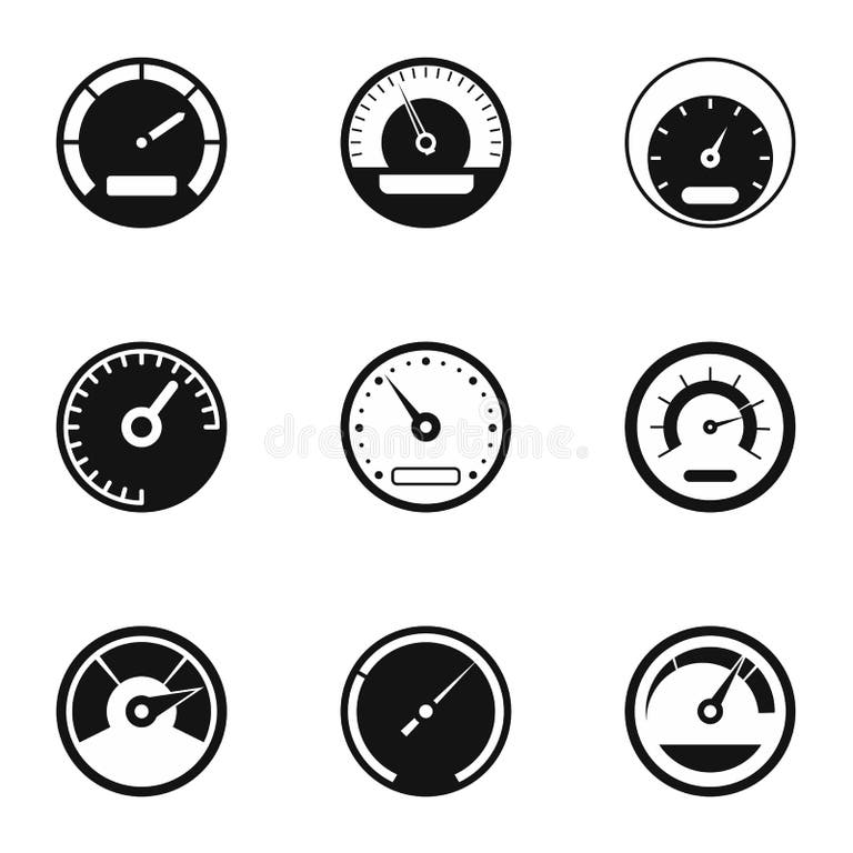 Engine Speedometer Icons Set, Simple Style Stock Vector - Illustration ...