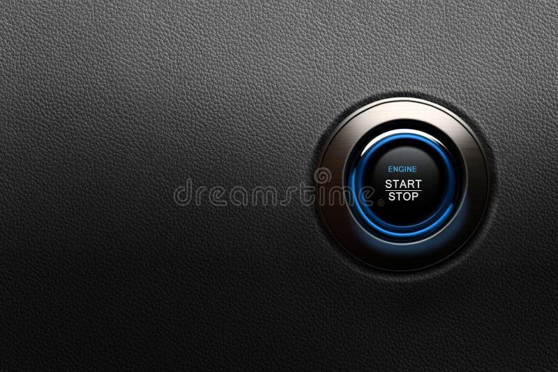 Engine Start Button with Blue Glowing Ring on a Modern Car Stock Image ...
