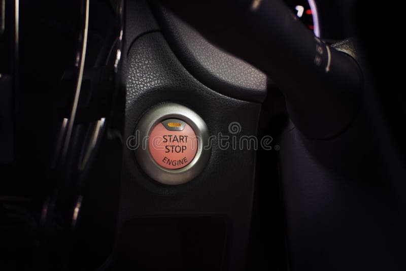 Engine Start Button of Car with a Orange Light. Stock Photo - Image of ...