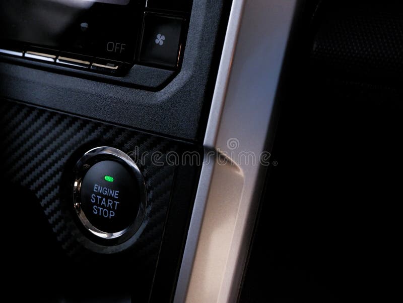 Engine Start Button, Modern Car Start and Stop Button Stock Photo ...