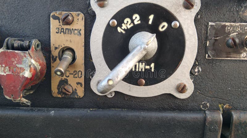 Engine Start Panel on an Old Airplane with Magnetto Handle Stock Image ...