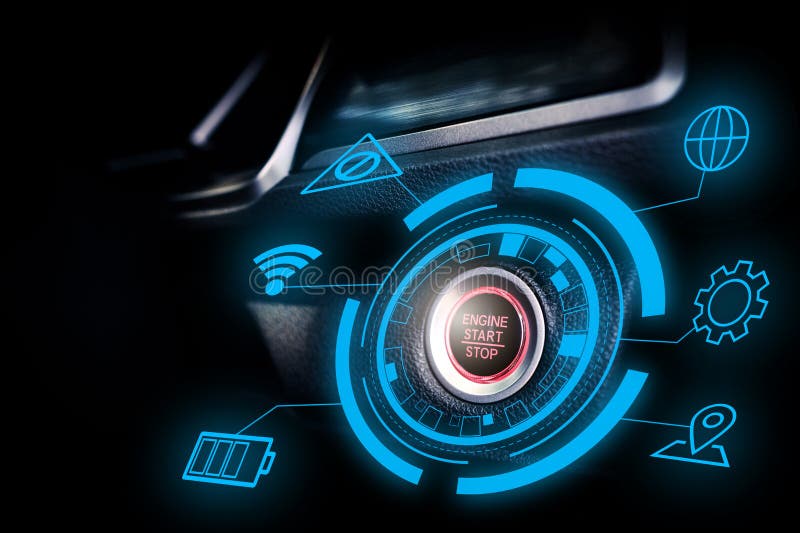 Engine Start Stop Buttom of Futuristic Autonomous Car Stock Image ...