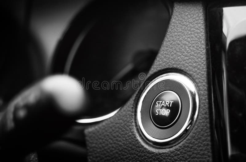 Engine Start and Stop Button on Dashboard. Keyless Smart Key on a ...