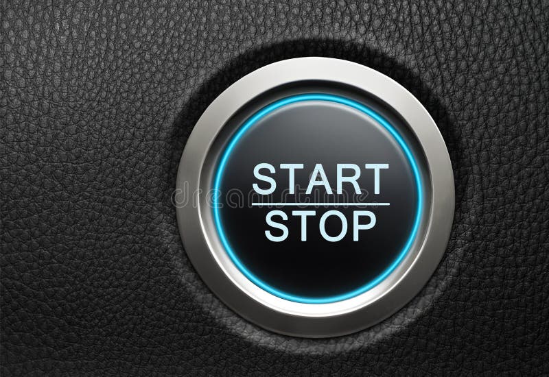 Engine Start Button with Blue Glowing Ring on a Modern Car Stock Image ...