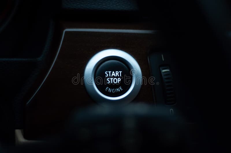 Engine Start Stop Button of a Modern Car in Dark Cool Colors Stock ...
