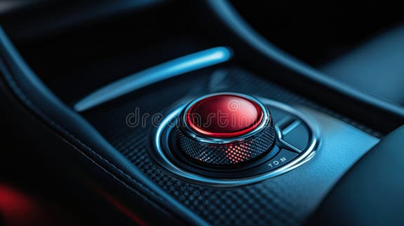 Engine Start Stop Button on a Modern Car Dashboard with Chrome Edges ...